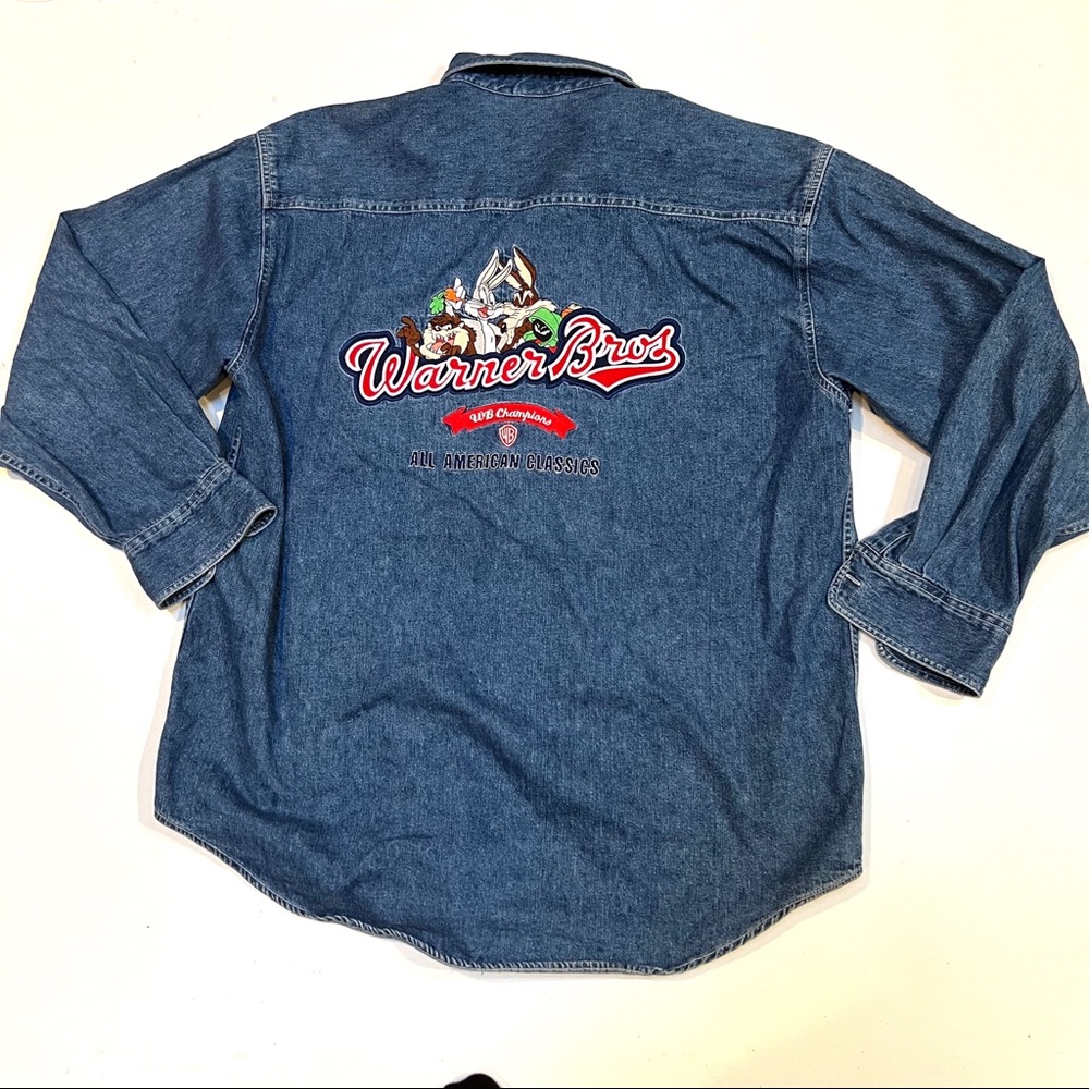 Warner Bros Store Blue Denim Embroidered Shirt. Sz L … - Gem
